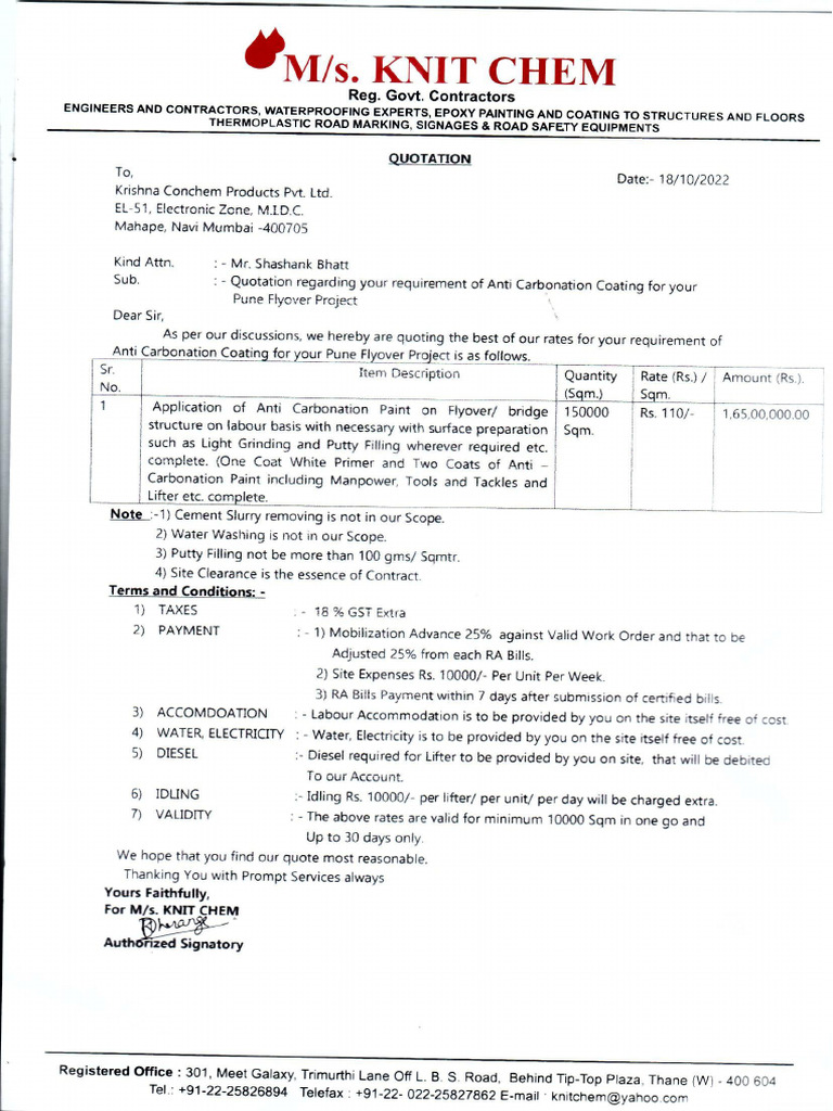 Quotation - Krishna Conchem | PDF