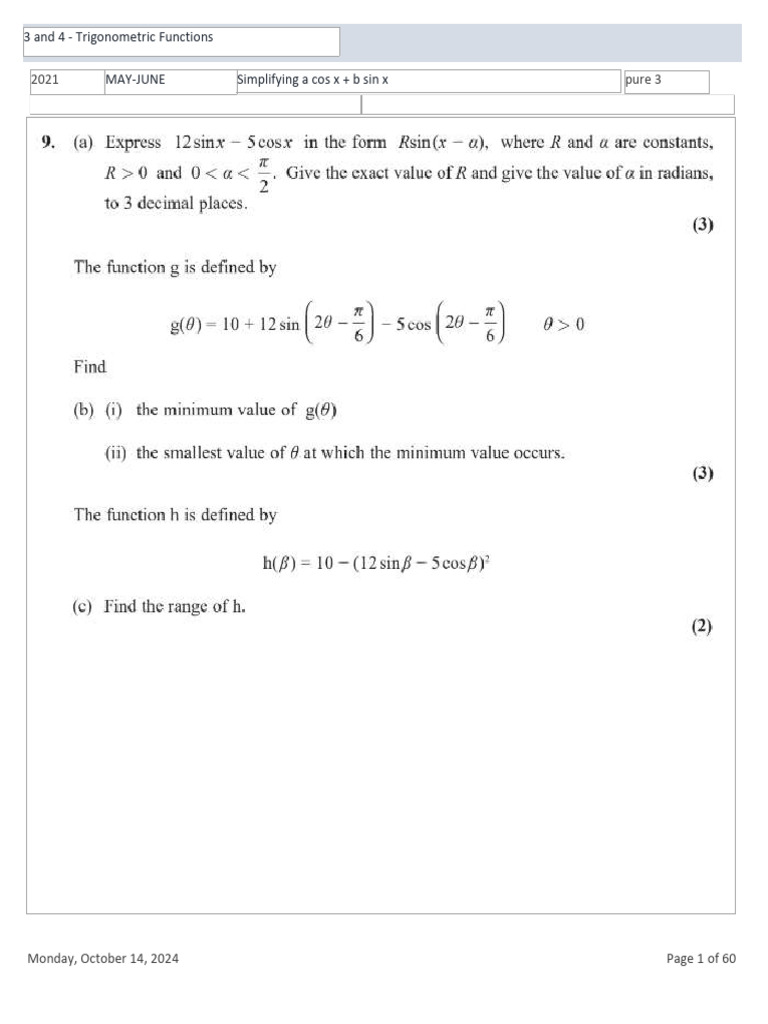 ch3 and CH 4 p3 Edexcel Worksheet | PDF | Trigonometric Functions | Combinatorics