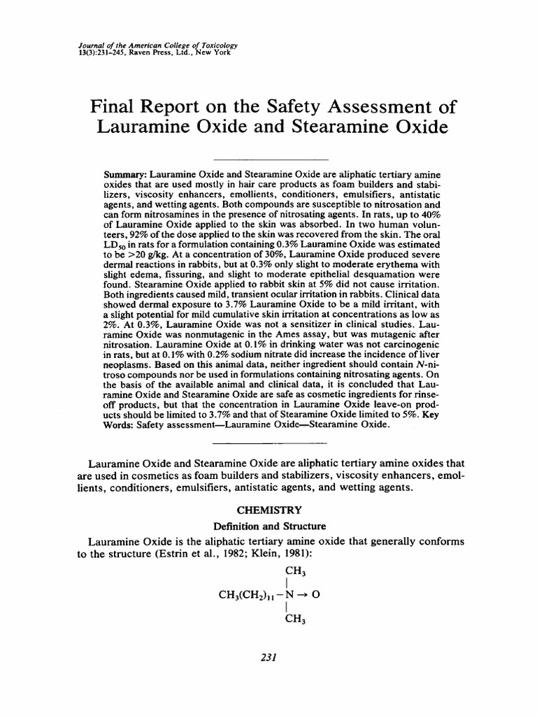 1994 Final Report On The Safety Assessment of Lauramine Oxide and ...