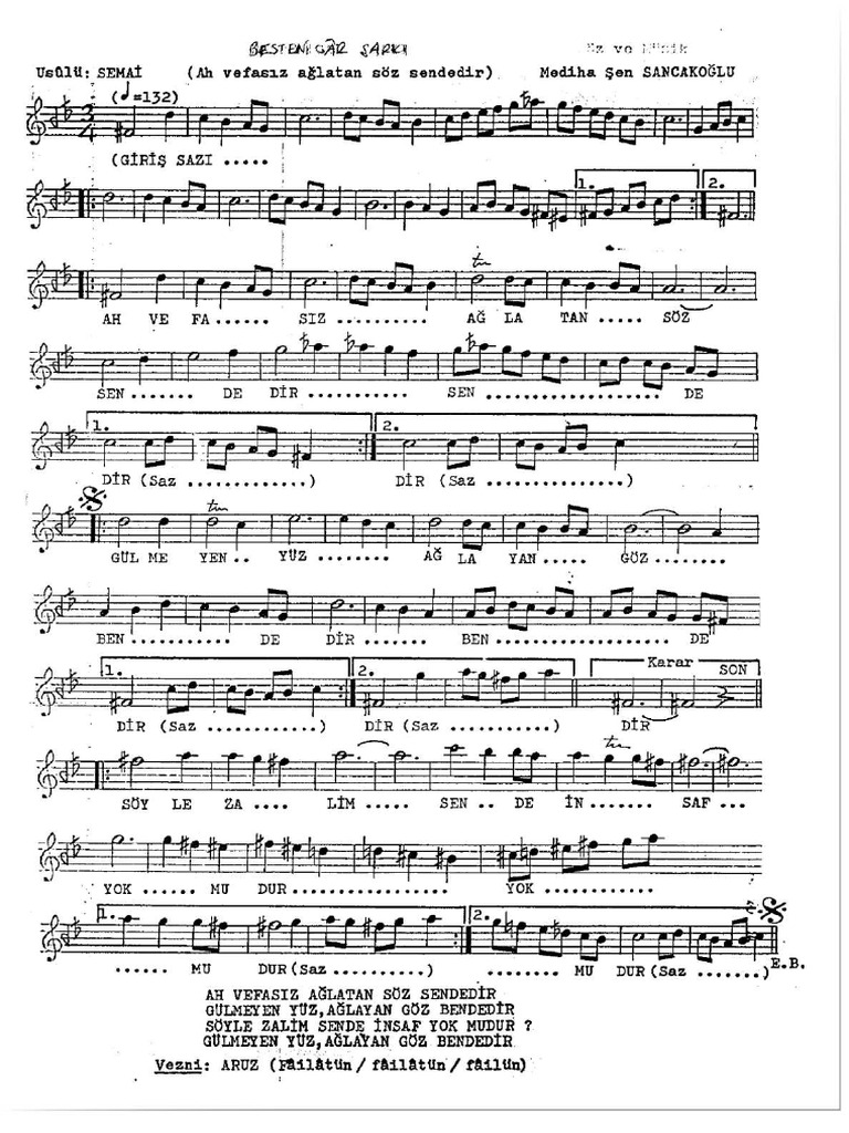 Ah Vefasiz Aglatan Soz Sendedir | PDF