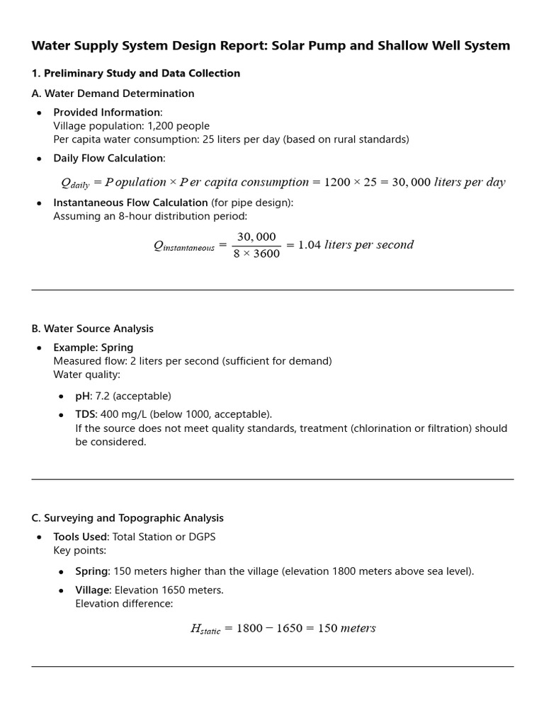 Water Supply System Design Report | PDF | Water | Water Supply Network