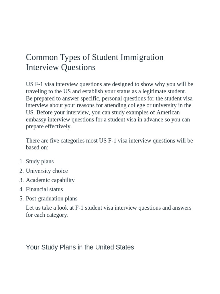 Common Types of Student Immigration Interview Questions | PDF ...