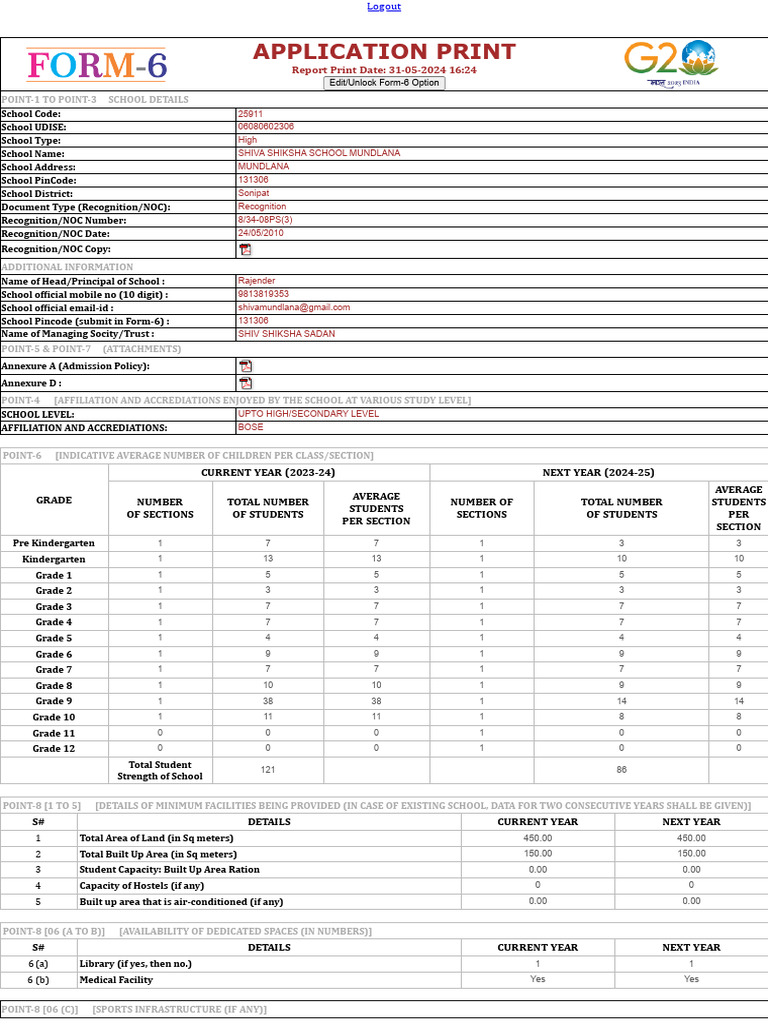 REPORT FORM-VI 24-25 Shiva | PDF