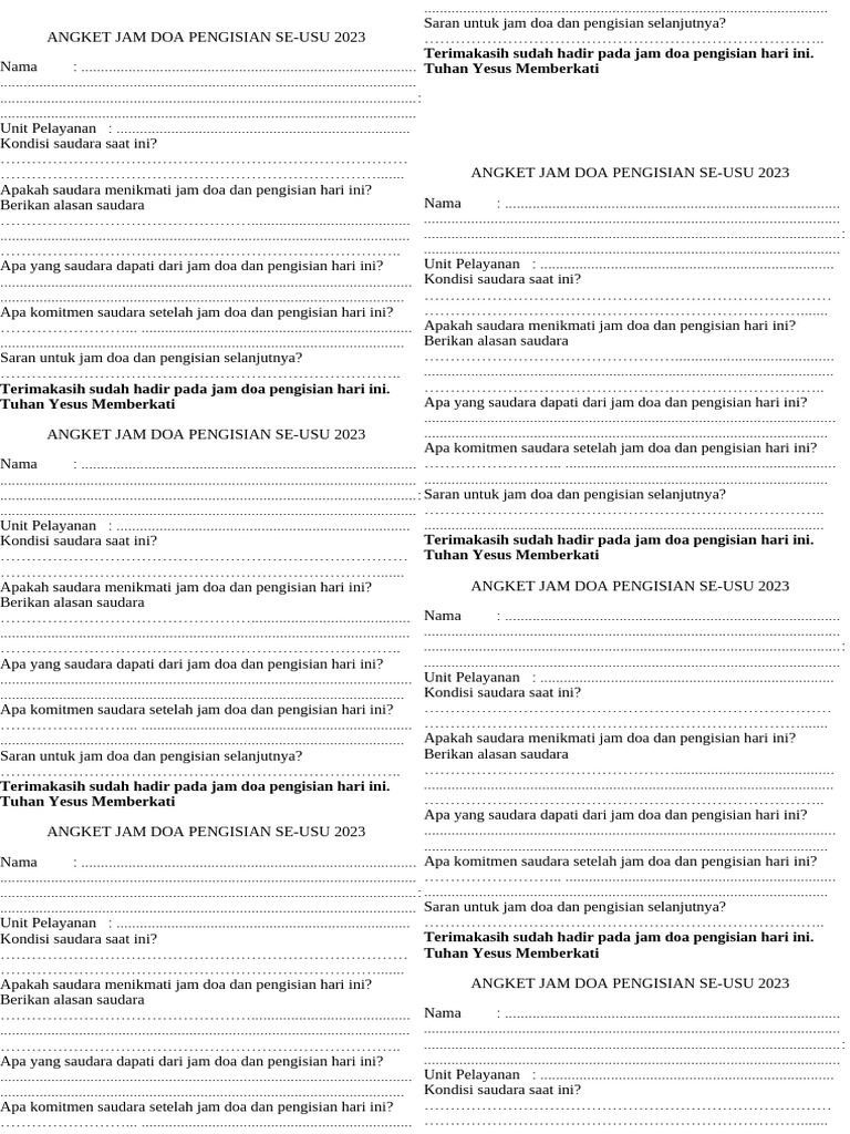 Angket Jam Doa Se-Usu 2023 | PDF