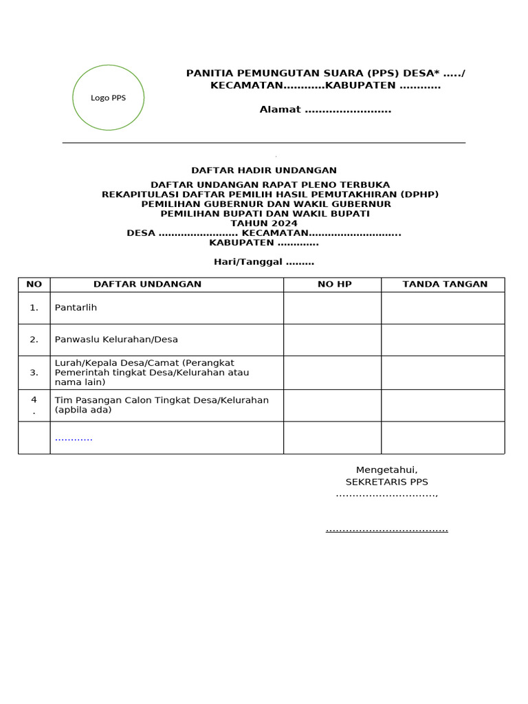 01 Draft Daftar Hadir PPS | PDF