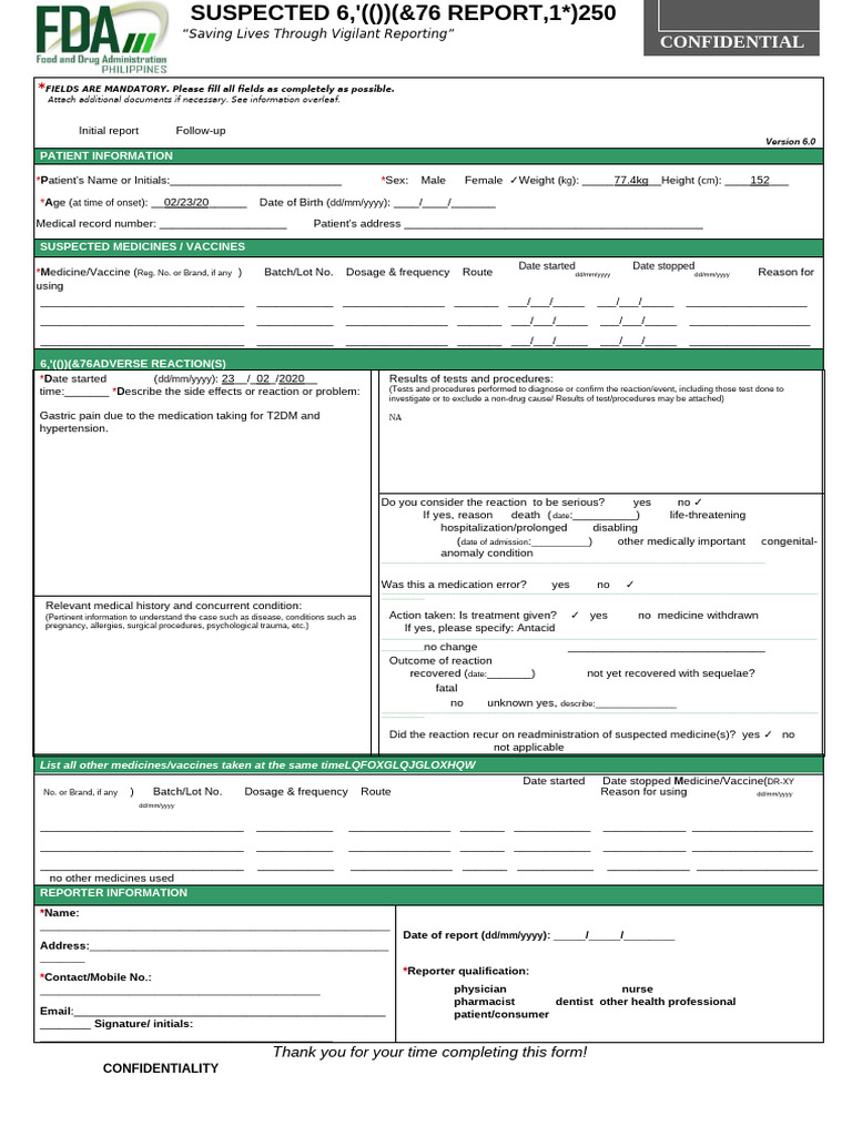 Suspected Side Effects Reporting Form v6.0 | PDF | Adverse Effect ...