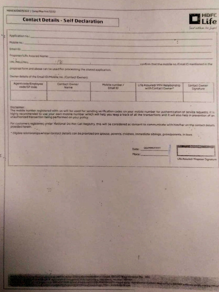 Contact Details Self Decl | PDF