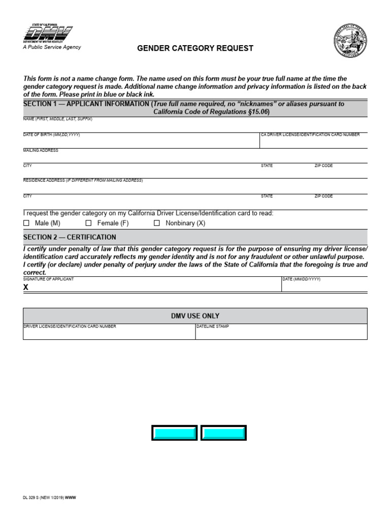 Gender Category Request Form | PDF | Department Of Motor Vehicles ...
