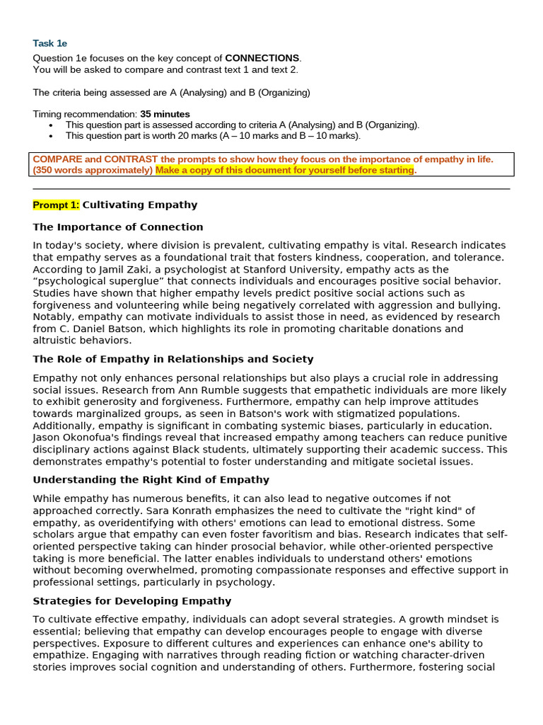 English-MYP5 Q1e-Practice 2 Empathy | PDF | Empathy | Social Psychology