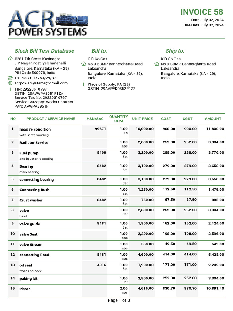 Invoice 58 | PDF | Engines