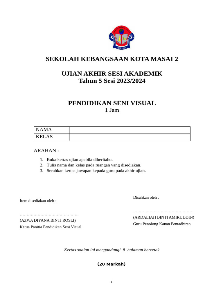 Contoh Ujian PSV Tahun 5 | PDF