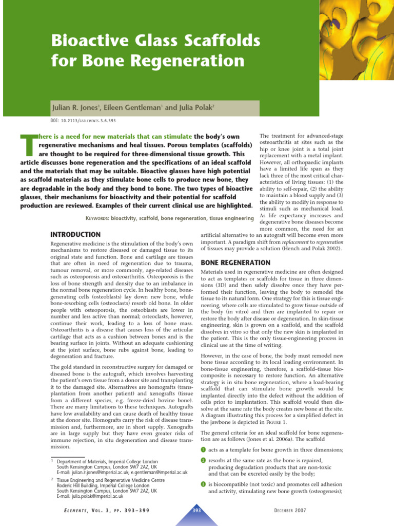 Bioactive Glass Scaffolds For Bone Regeneration | PDF | Tissue ...