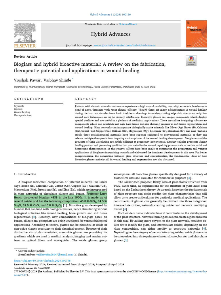 Bioglass and Hybrid Bioactive Material | PDF | Wound Healing | Angiogenesis