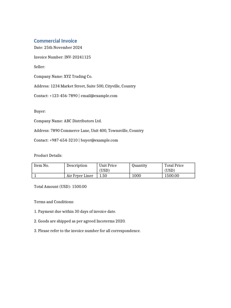 Commercial Invoice Air Fryer Liner | PDF