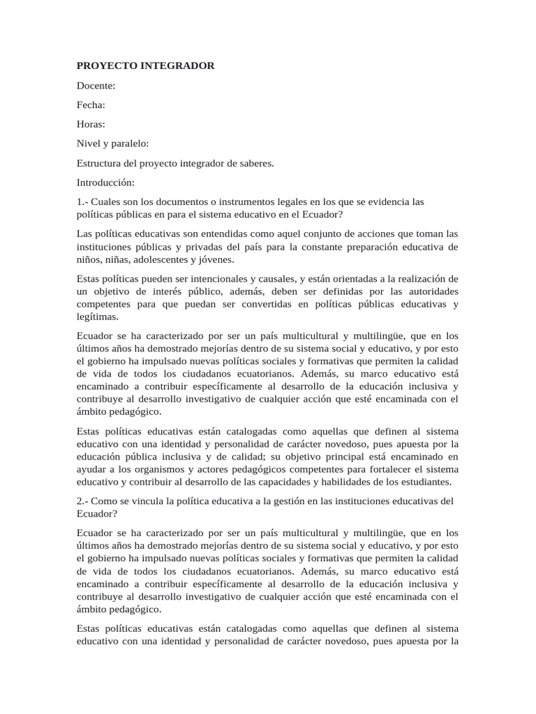 Proyecto Integrador | PDF | Ecuador | Escuelas