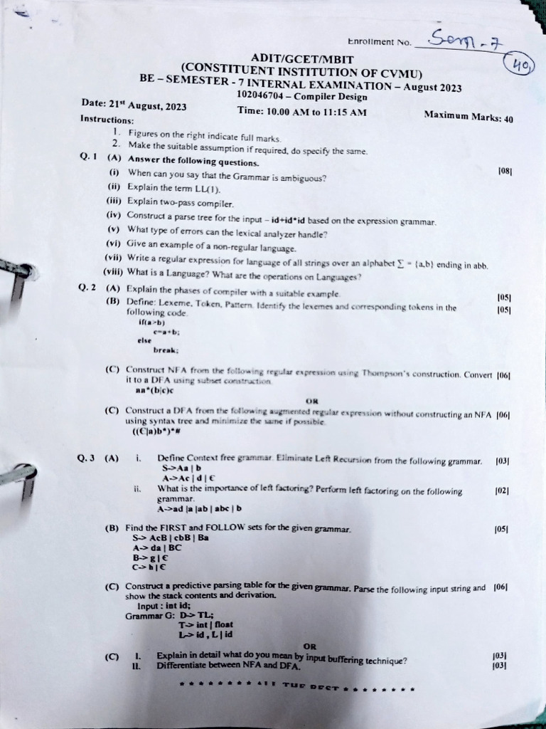Sem-7 (Internal & External Papers) | PDF