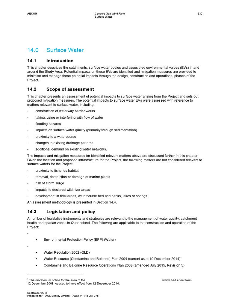 Coopers Gap Wind Farm Environmental Impact Volume 1 Chapter 14 Surface ...