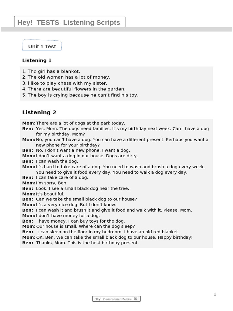 ELM DOC Hey Tests HEY Listening Scripts | PDF | Fruit | Vegetables