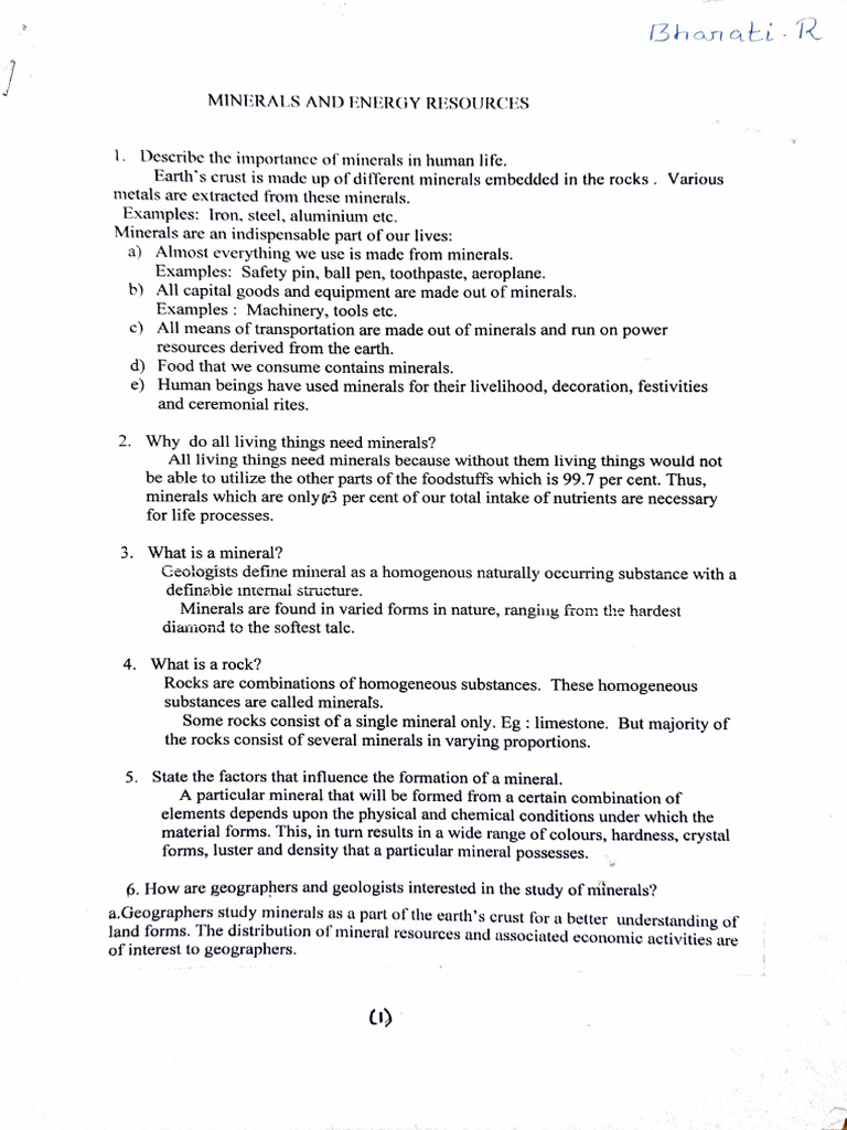 Mineral and Energy Resources Notes | PDF