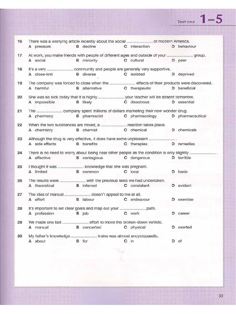 Vocab Test 1 Book 2 Câu 16-30 | PDF