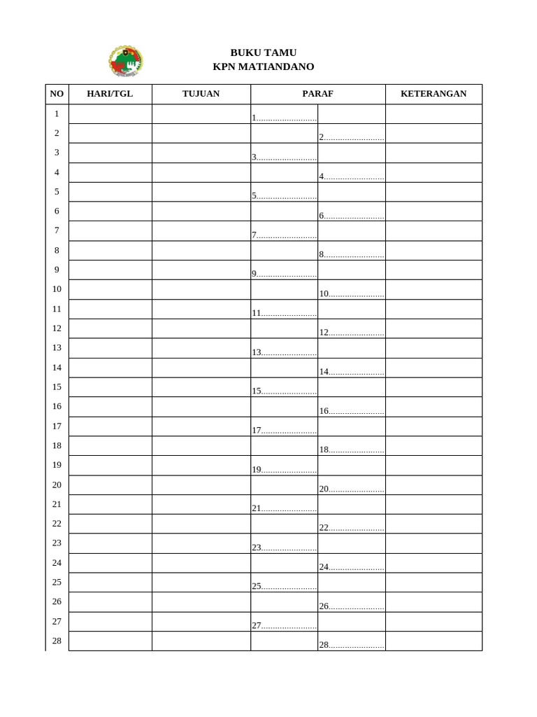 Format Buku Tamu KPN Matiandano | PDF