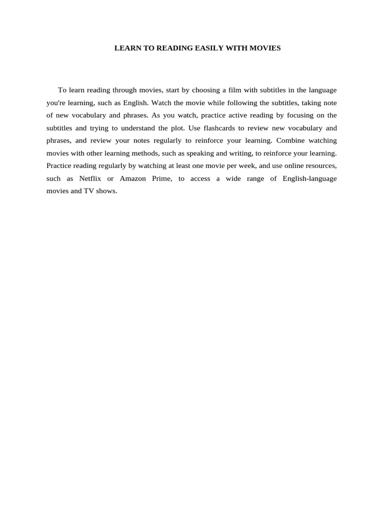 Learn Reading with Movies Guide | PDF