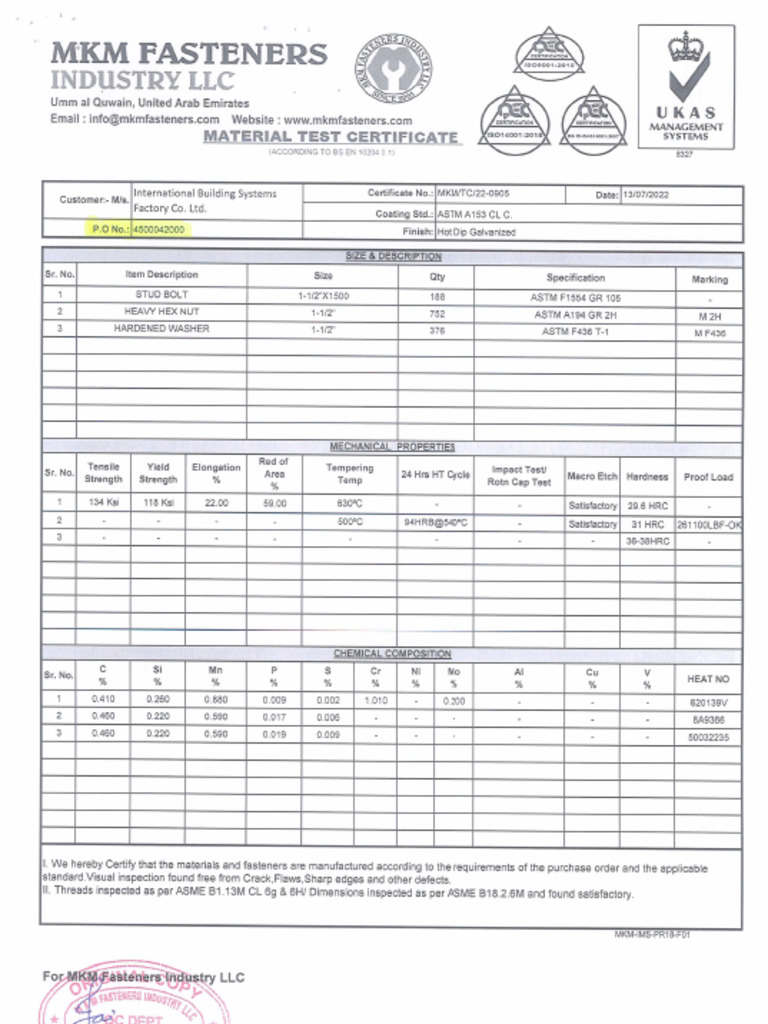 MTC For M36 Anchor Bolts | PDF
