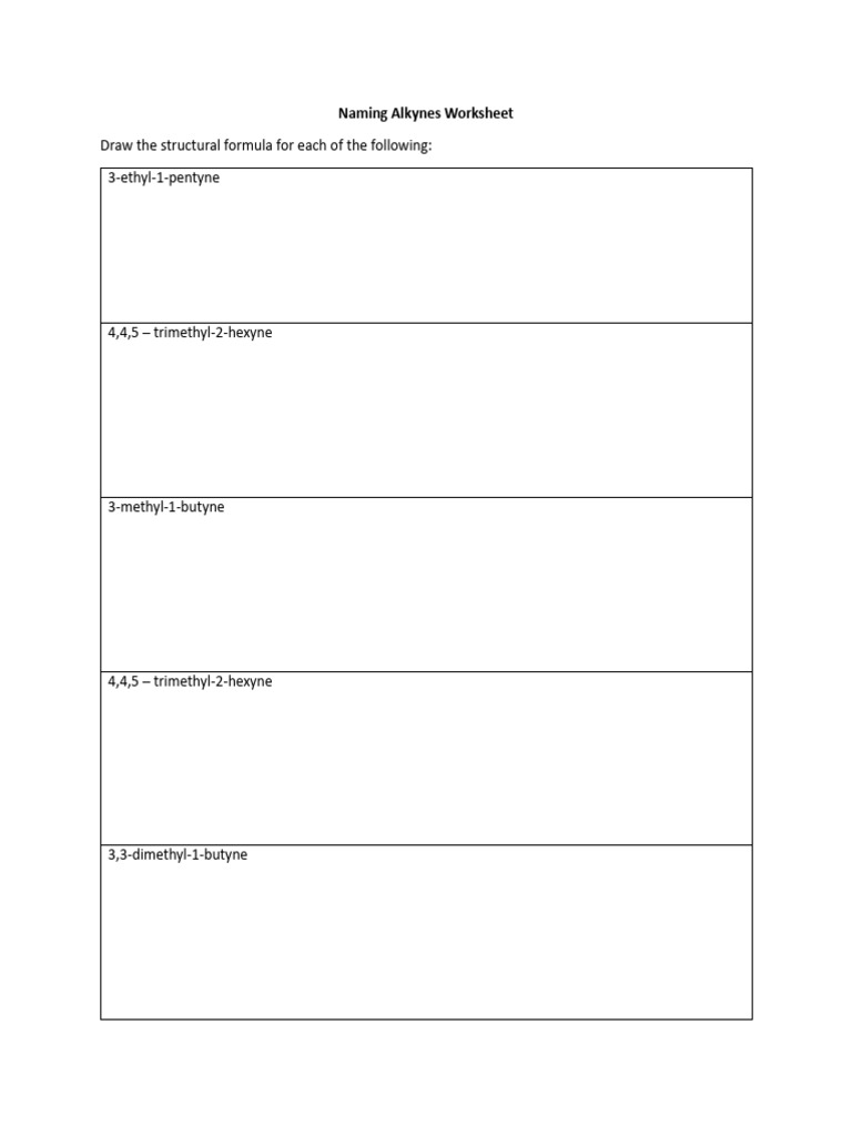 Naming Alkynes Worksheet | PDF