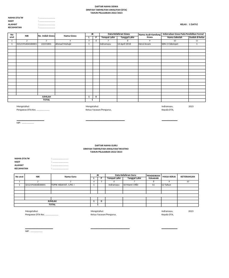 Form - Data Siswa - Guru by Name - Nik 2023 | PDF