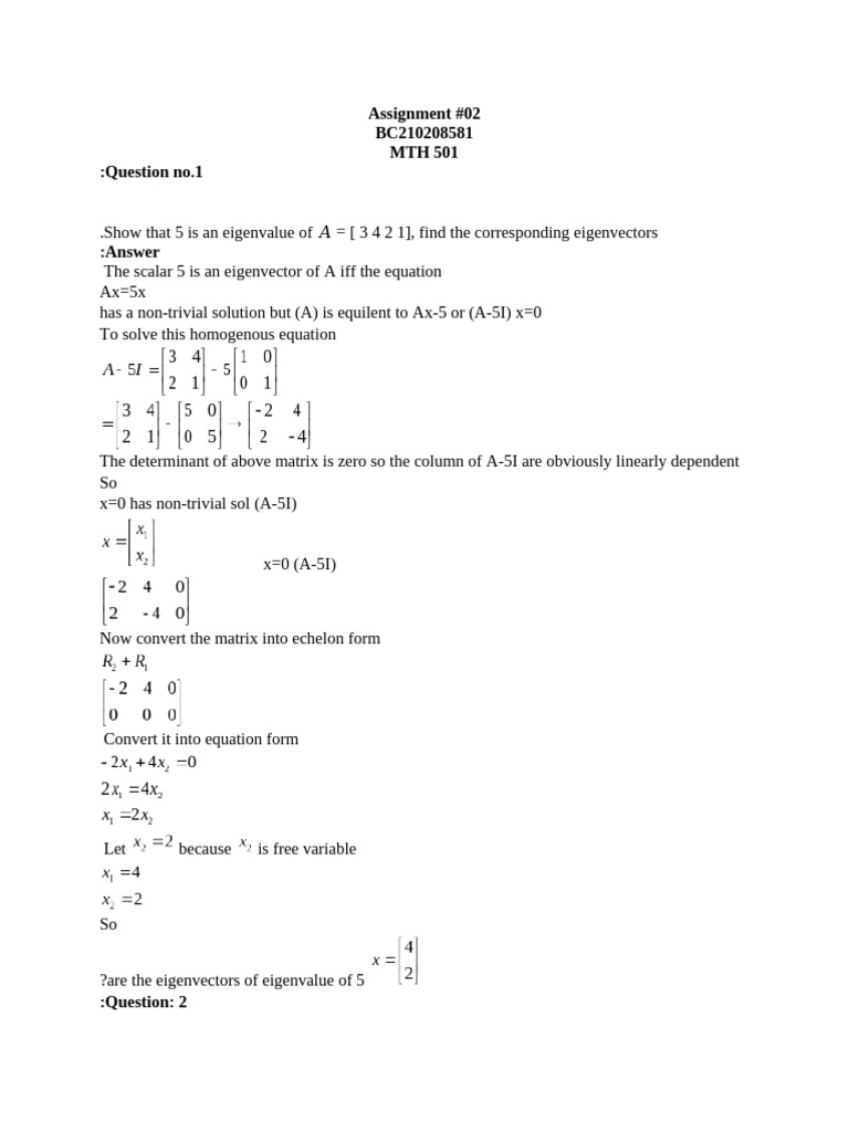 BC210208581 Assignment 2 Mth501 | PDF