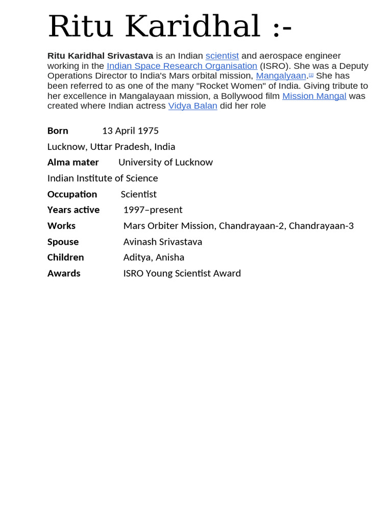 Ritu Karidhal | PDF | Galileo Galilei | Marie Curie