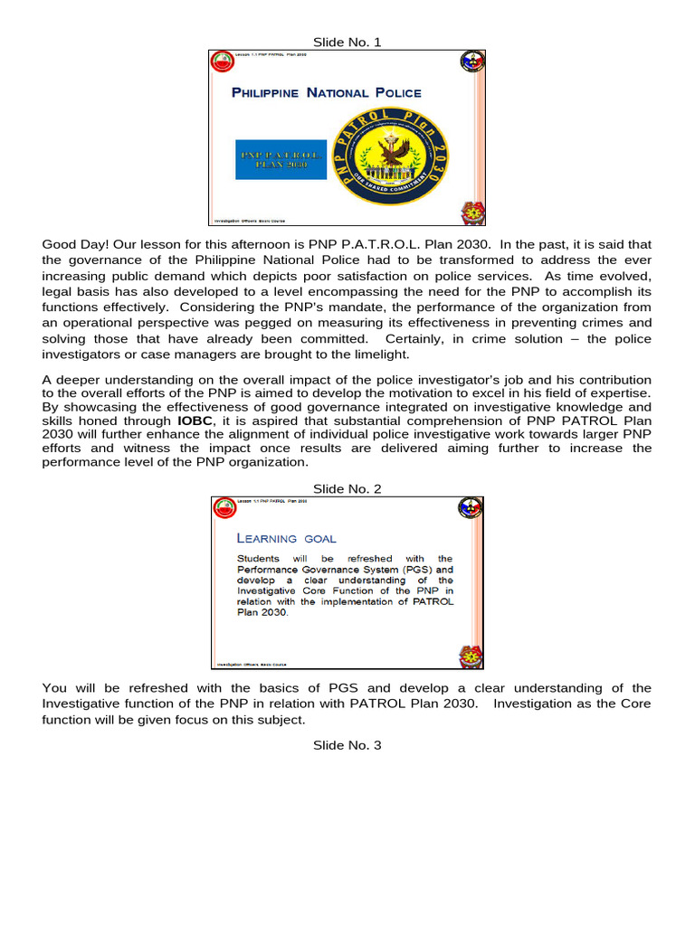 Lesson 1.1 PATROL PLAN 2030 | PDF | Governance | Police