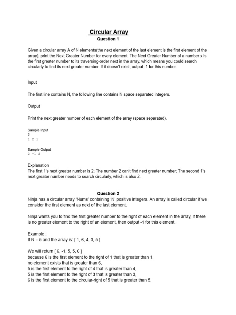 Practice Sheet 2 - Circular Array | PDF | Mathematics | Computer ... Practice Sheet 2 - Circular Array | PDF | Mathematics | Computer ...