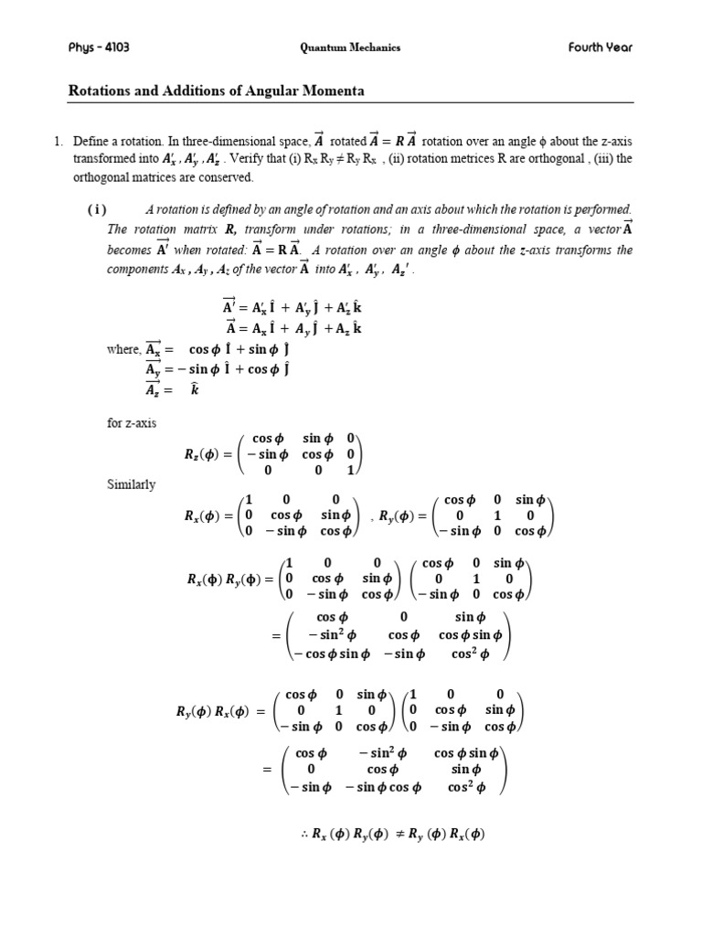 Spin 1/2 Rotation Matrices in Quantum Mechanics | PDF | Rotation ...