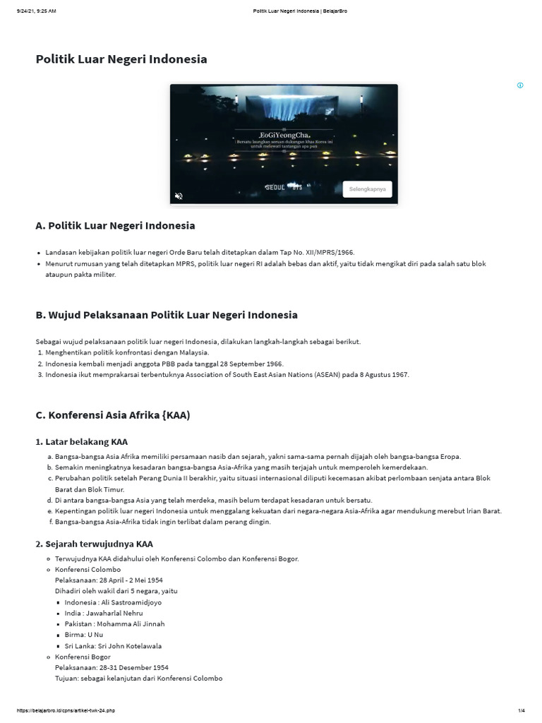 Politik Luar Negeri Indonesia - BelajarBro | PDF