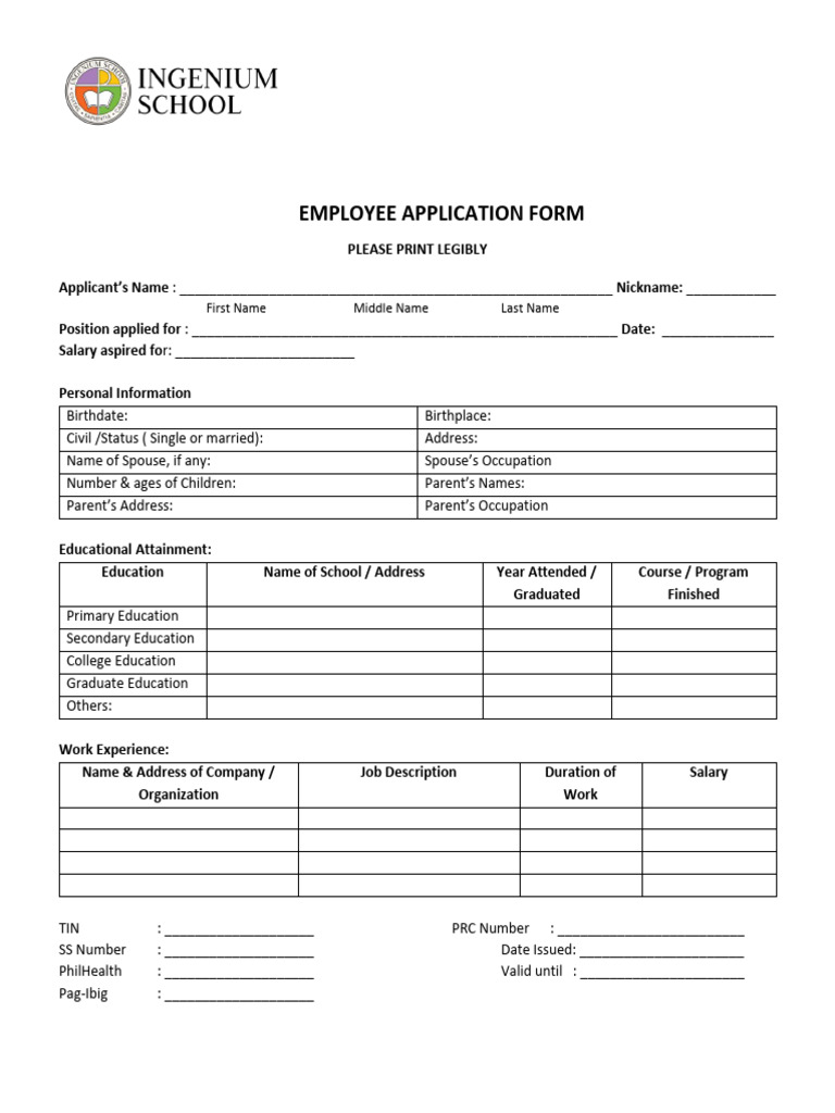 Employee Application Form | PDF
