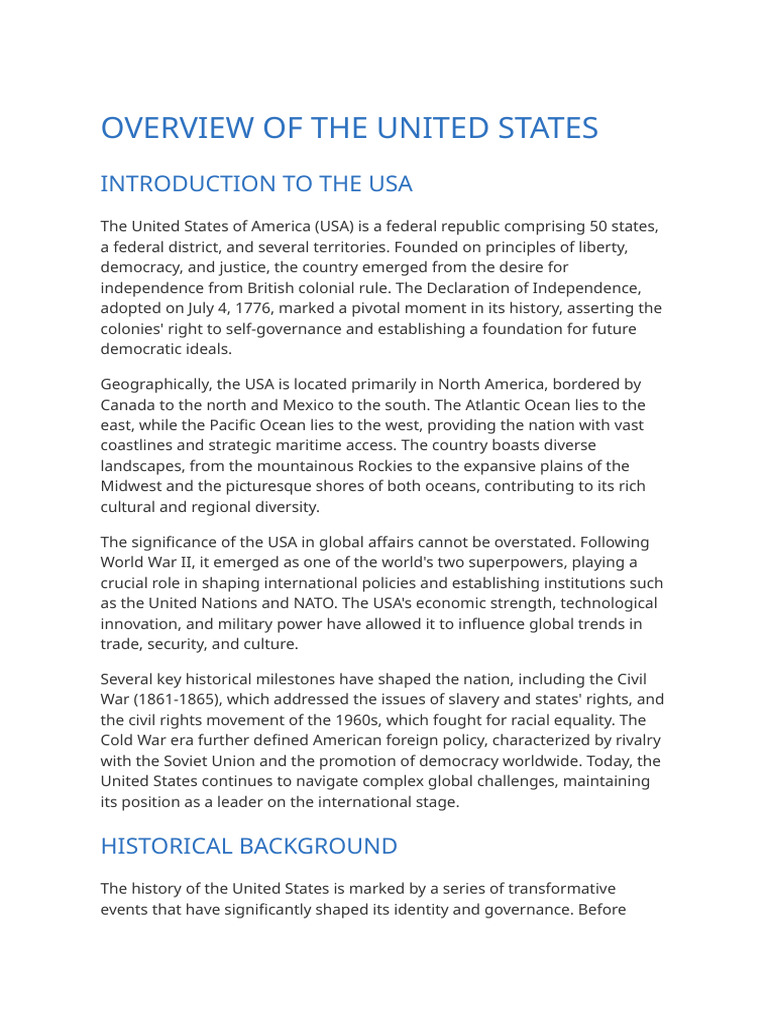 Overview of The United States | PDF | Federal Government Of The United ...