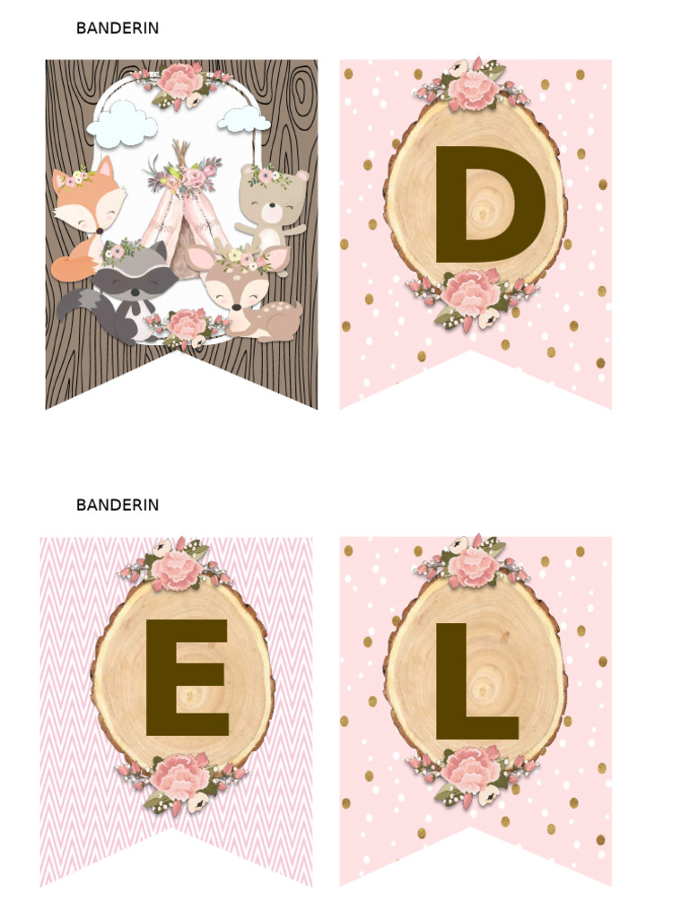 Banderin Editable ANIMALES DEL BOSQUE 2 Nenes | PDF