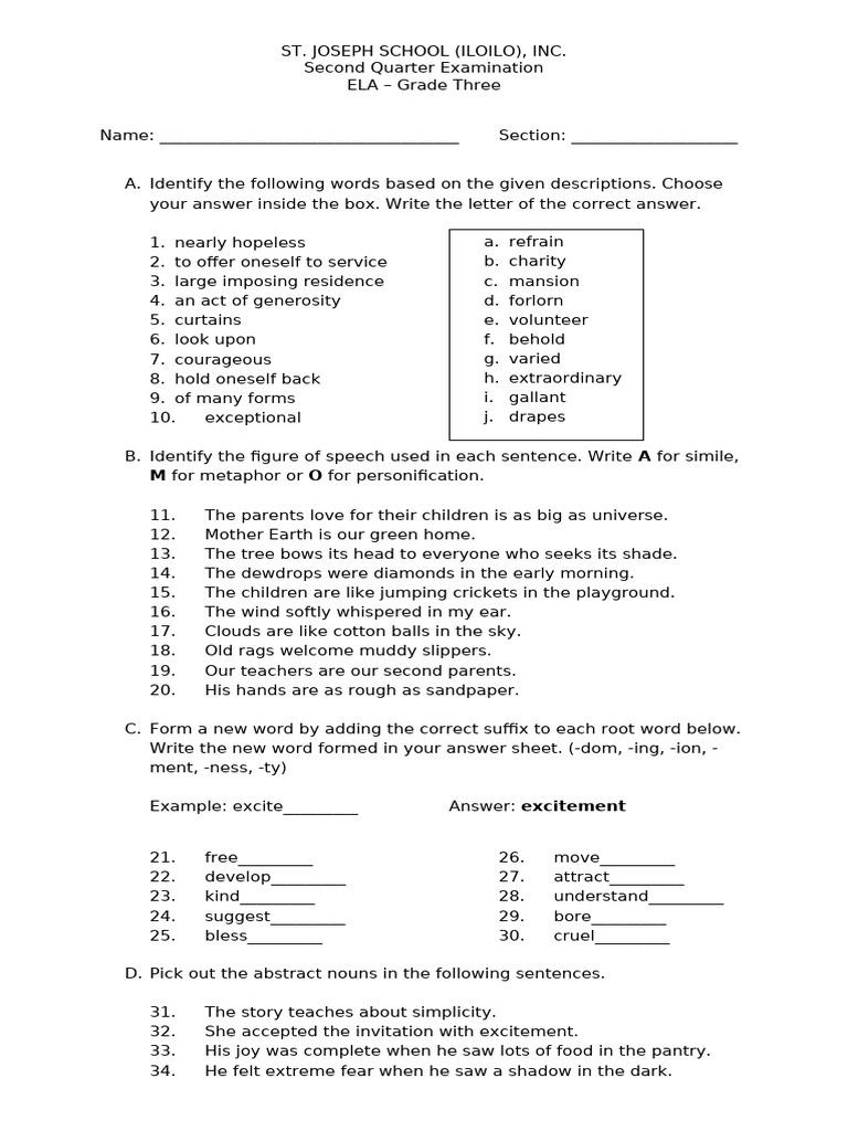 ELA 4 - Second Quarter (2019) | PDF | Grammatical Gender | Linguistics