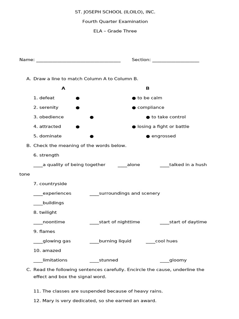 Grade 3 ELA Fourth Quarter Exam | PDF | Adverb | Syntax
