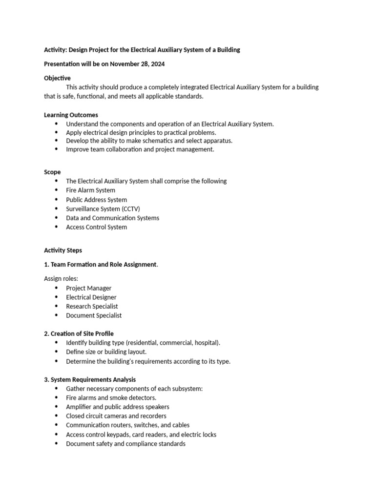 Electrical Auxiliary System Design Project | PDF
