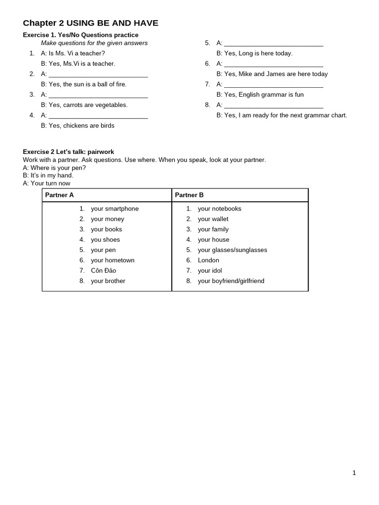 Chapter 2-Using Be and Have-Elementary | PDF | Linguistic Typology | Syntax