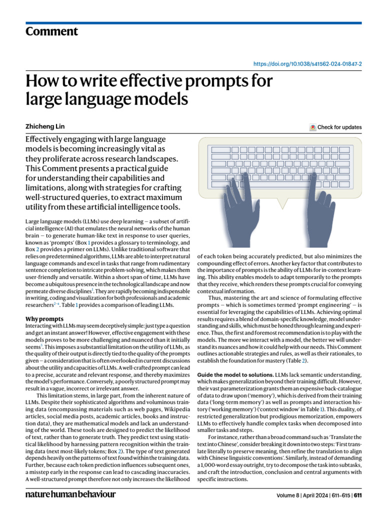 How To Write Effective Prompts For Large Language Models: Comment | PDF ...