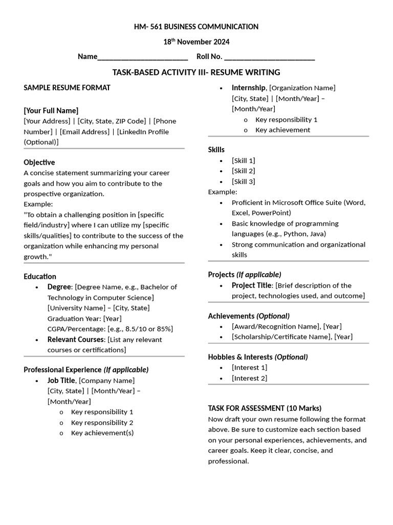 Task Based Activity III Resume Writing | PDF | Résumé | Computing