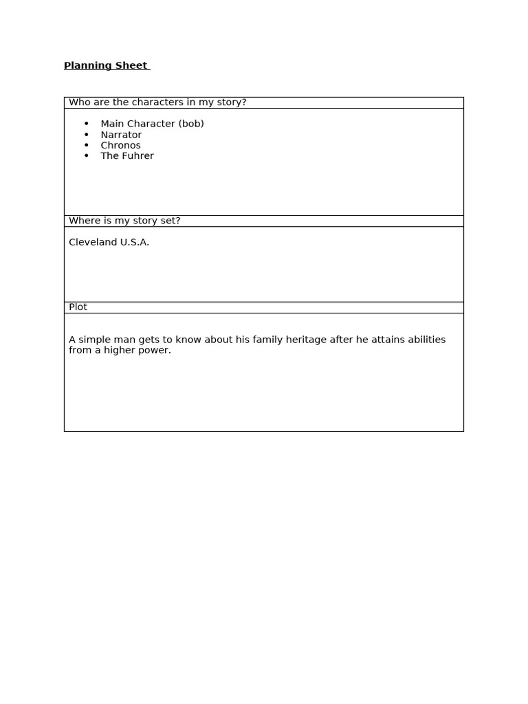 Story Planning Sheet English Septermber MSA | PDF