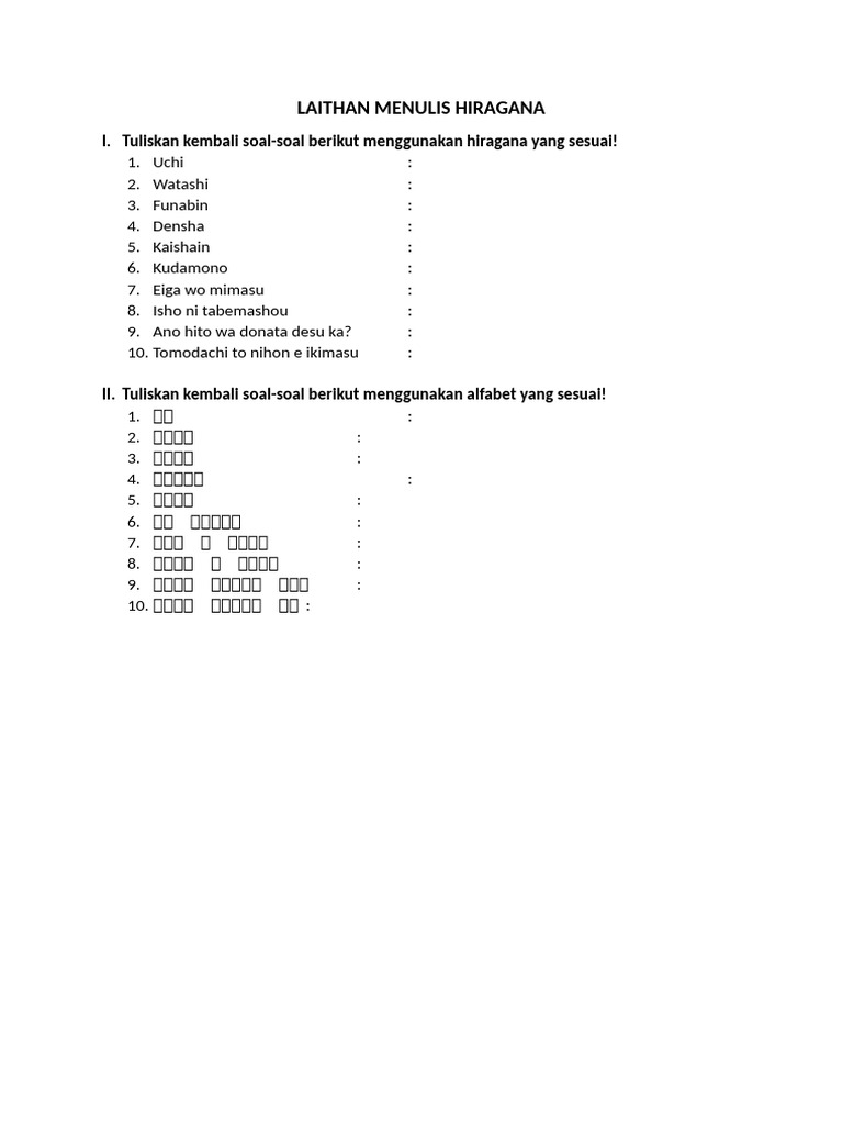 Laithan Menulis Hiragana 2 | PDF