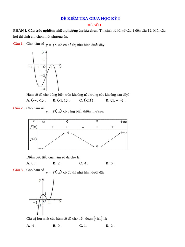 08 de Kiem Tra Giua Hoc Ky 1 Toan 12 Cau Truc Trac Nghiem Moi | PDF