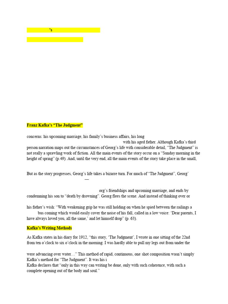 Franz Kafka's The Judgement - Compiled Notes | PDF | Franz Kafka