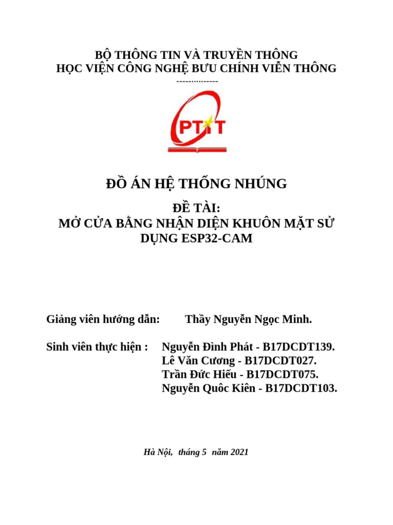 (123doc) - Do-An-He-Thong-Nhung-De-Tai-Mo-Cua-Bang-Nhan-Dien-Khuon-Mat-Su-Dung-Esp32cam | PDF