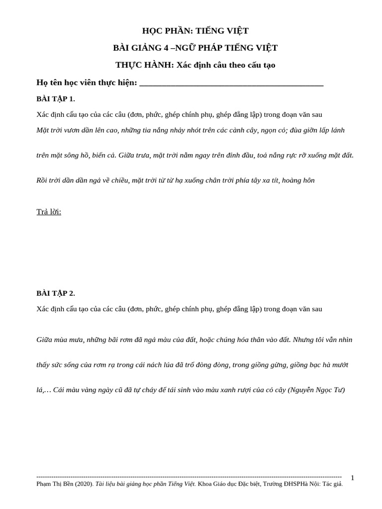 Bai Giang 4-Phieu Bai Tap 1 | PDF